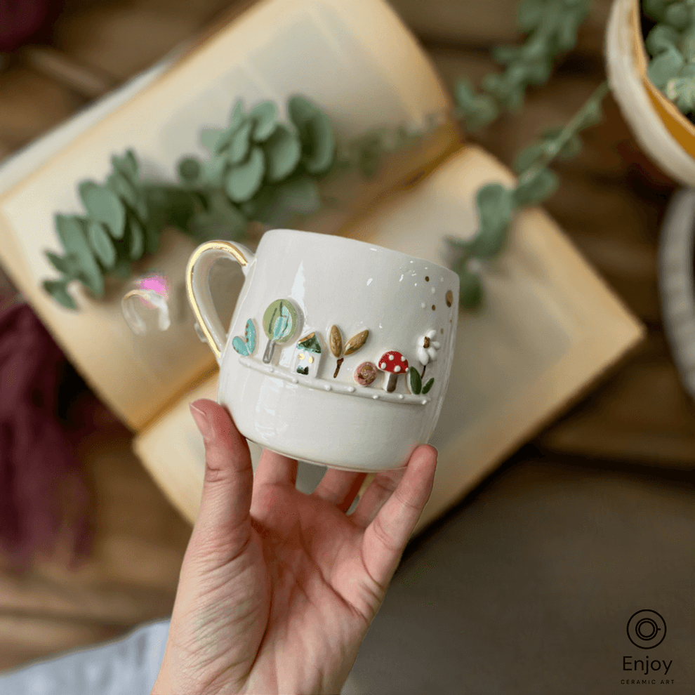 Botanic Garden Mug - Handmade Ceramic Mug with Gold Handle – Enjoy ...