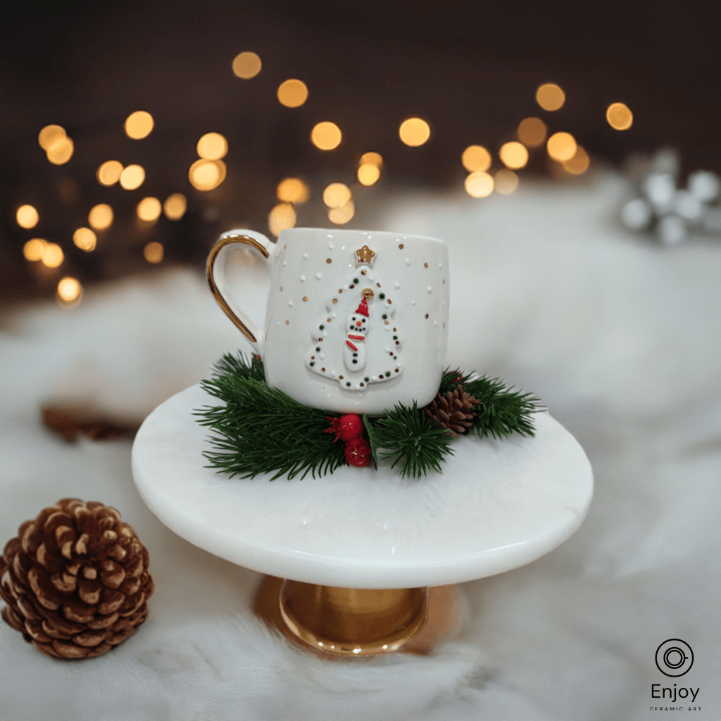 Festive Snowman in Christmas Tree Frame - Ceramic Christmas Mug with ...