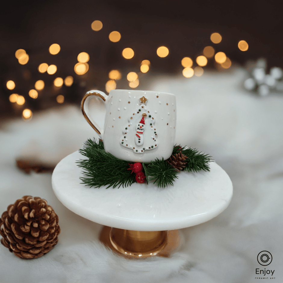 Festive Snowman in Christmas Tree Frame - Ceramic Christmas Mug with ...